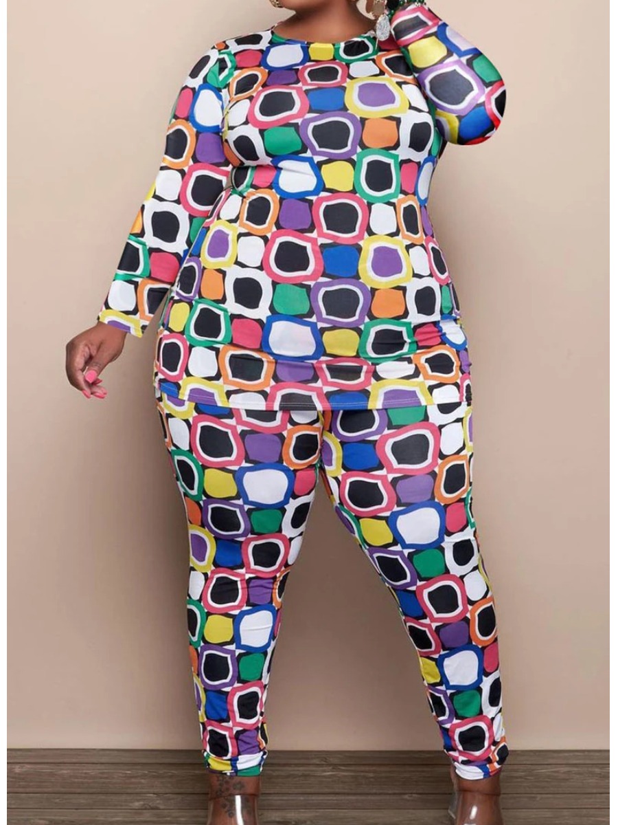 LW Plus Size Color-lump Patchwork Pants Set Sale | LovelyWholesale