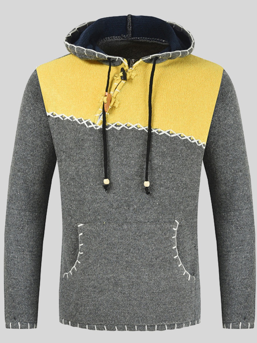 LW Men Color-lump Kangaroo Pocket Sweater Sale | LovelyWholesale