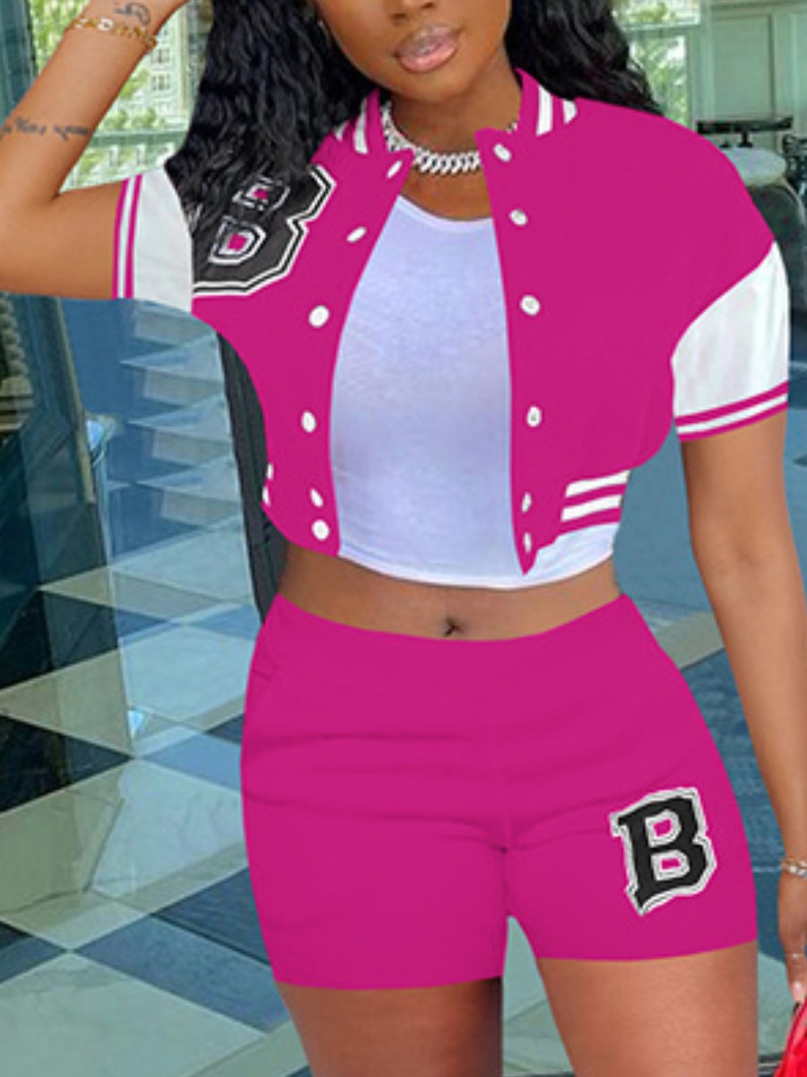 LW Letter Print Striped Shorts Set Sale | LovelyWholesale