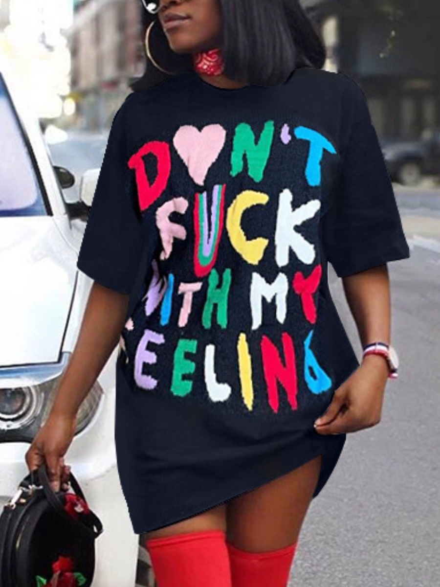 LW Heart Letter Print Patchwork T-shirt Dress Sale | LovelyWholesale