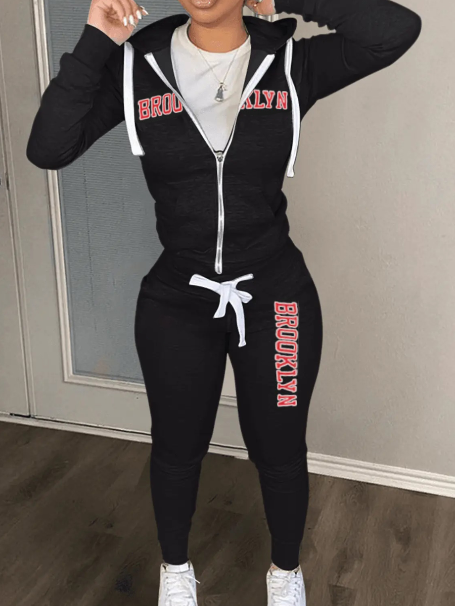 LW Letter Print Kangaroo Pocket Tracksuit Set Sale | LovelyWholesale