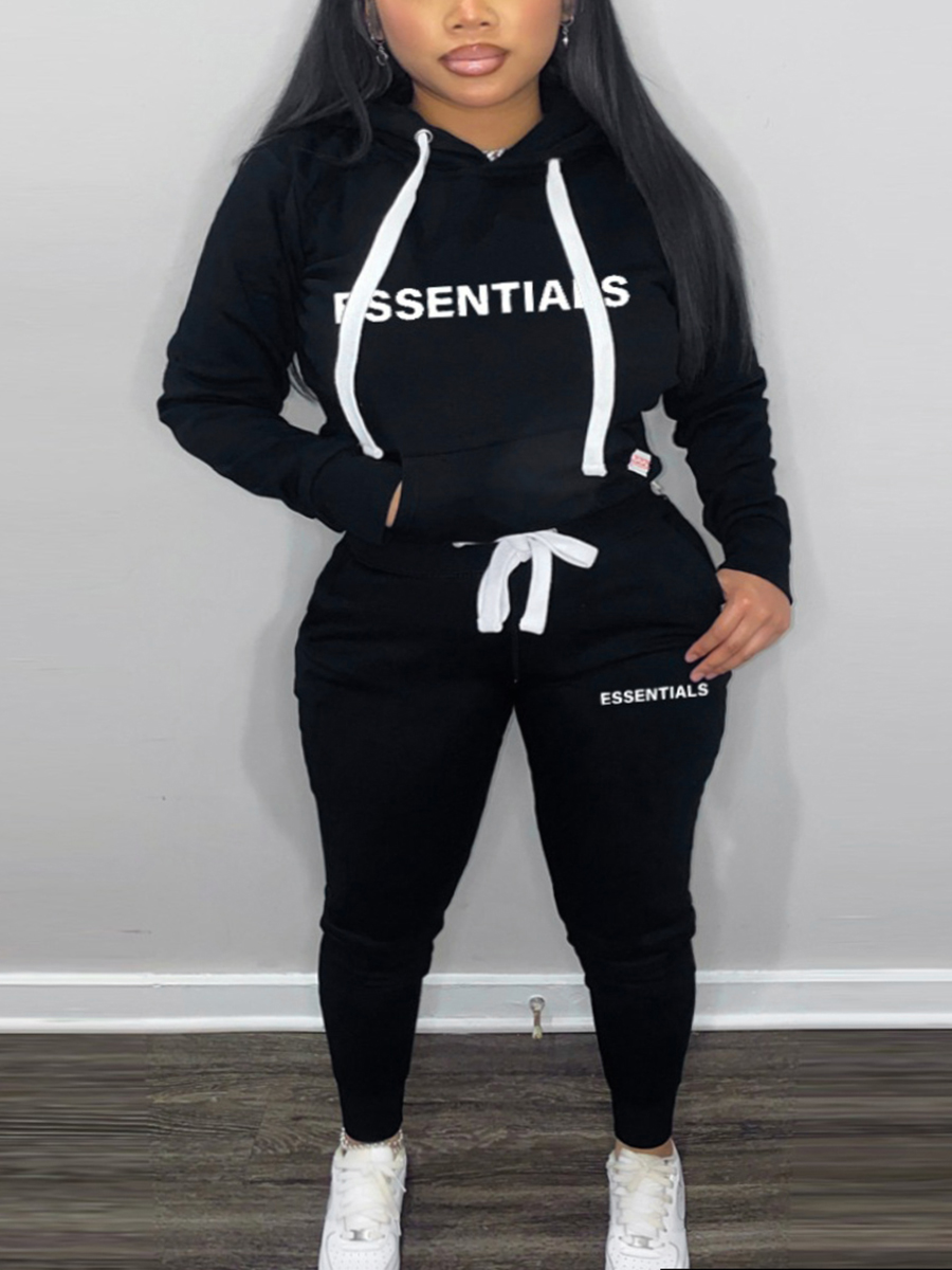 LW Plus Size Essentials Lace up Kangaroo Pocket Tracksuit Set Sale ...