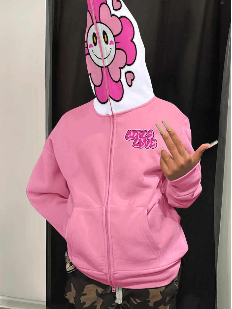 LW Cartoon Letter Print Kangaroo Pocket Jacket Sale | LovelyWholesale