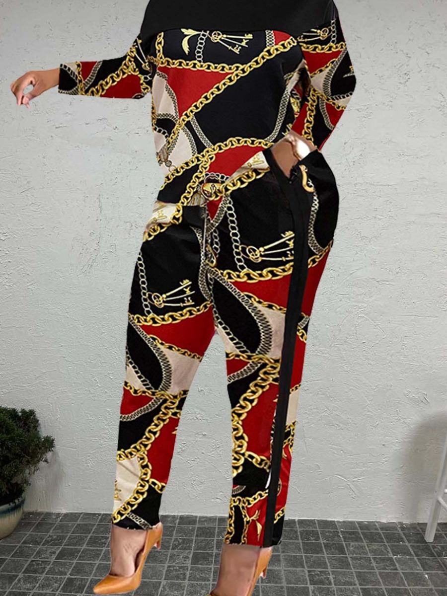 LW Plus Size Chain Print Patchwork Pants Set Sale | LovelyWholesale