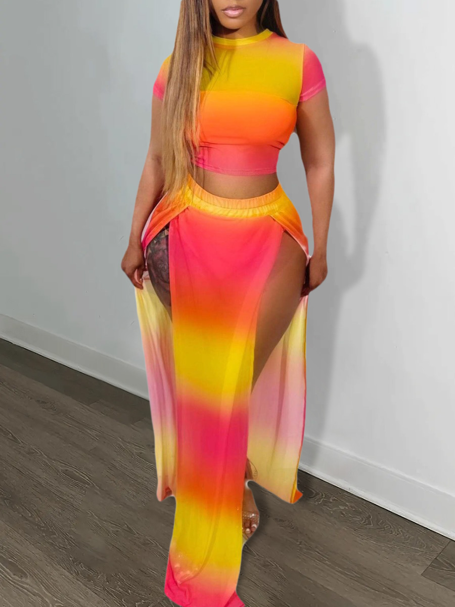 LW Plus Size Gradient High Split Skirt Set Sale | LovelyWholesale